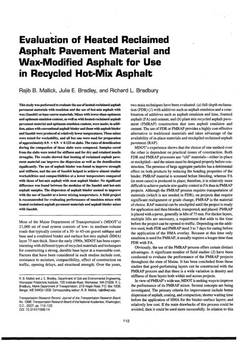 Pdf Evaluation Of Heated Reclaimed Asphalt Pavement Material And Wax Modified Asphalt For Use