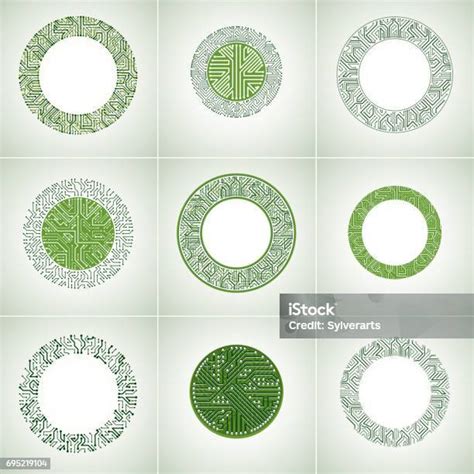 미래 인공 두뇌 구조 벡터 마더보드의 컬렉션입니다 회로 보드 텍스처와 원형 요소입니다 0명에 대한 스톡 벡터 아트 및 기타