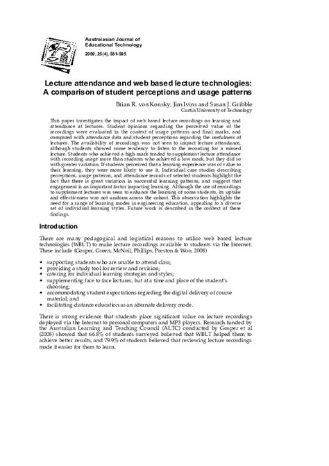Pdf Lecture Attendance And Web Based Lecture Technologies A