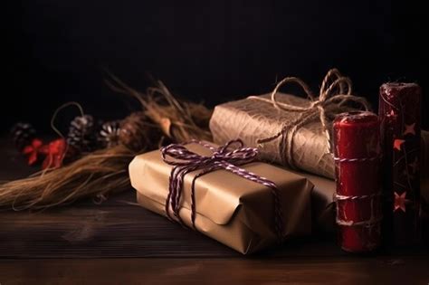 Premium Ai Image Christmas Ts With Christmas Decoration On Uncoated Wooden Floor Neural