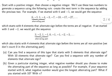 Solved Start With A Positive Integer Then Choose A Negative
