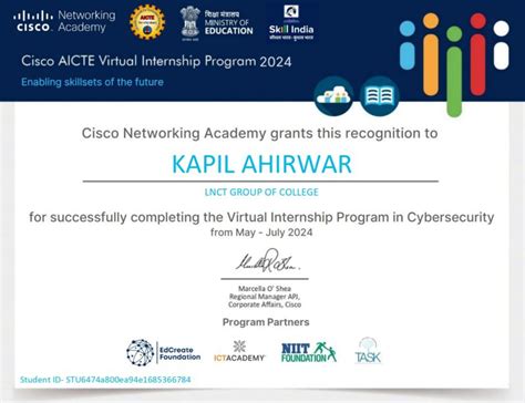 Cisconetworkingacademy Cybersecurity Virtualinternship Cisco Lnct Ciscoacademy Kapil Ahirwar