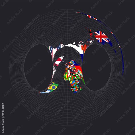Map Of The World With Flags Hammer Retroazimuthal Projection Map Of