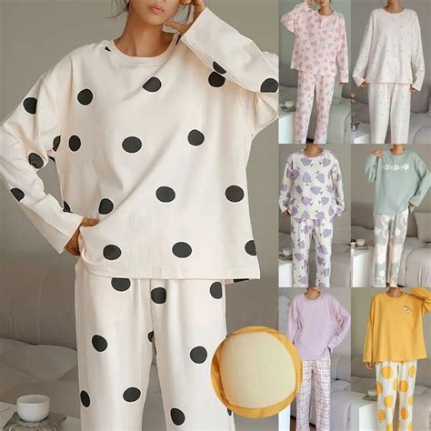 Badu Bg Комплект памучни пижами Пролет Есен Сладка пижама с О образно деколте с дълъг ръкав и