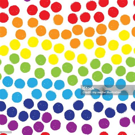 흰색 배경에 무지개 물방울 무늬 매끄러운 패턴 직물 배경 옷 포장지 웹 사이트 및 벽지에 대한 벡터 디자인 패션 일러스트매끄러운