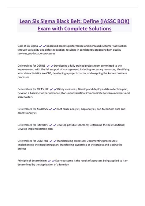 Lean Six Sigma Black Belt Define Iassc Bok Exam With Complete Solutions Lean Six Sigma
