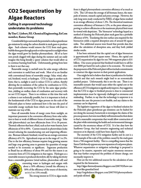 Co2 Sequestration By Algae Reactors Calling It Unproved Technology Understates Its Problems
