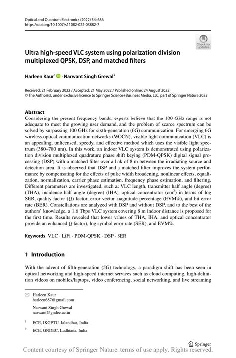 Ultra High Speed Vlc System Using Polarization Division Multiplexed Qpsk Dsp And Matched