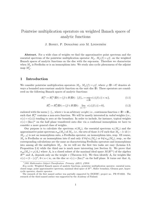 Pdf Pointwise Multiplication Operators On Weighted Banach Spaces Of Analytic Functions