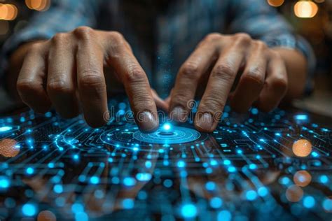 A Persons Hands Typing On A Blue Keyboard With Fluid Gestures Stock Illustration Illustration