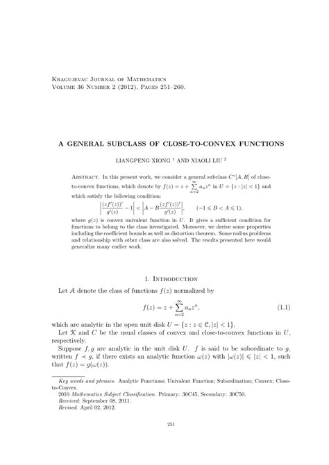 Pdf A General Subclass Of Close To Convex Functions
