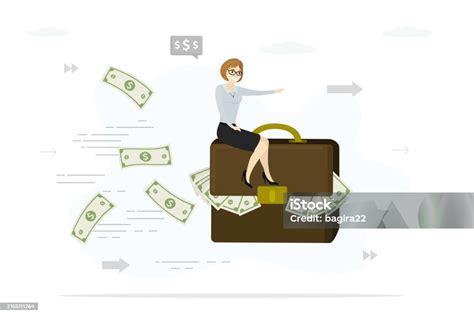 성공한 사업가가 돈이 가득 든 서류 가방에 앉아 올바른 길로 날아갑니다 고소득 수익성 있는 투자 똑똑한 거래자는 이익 배당금을 벌었습니다 돈 버는 것 월급 수입 감정에 대한