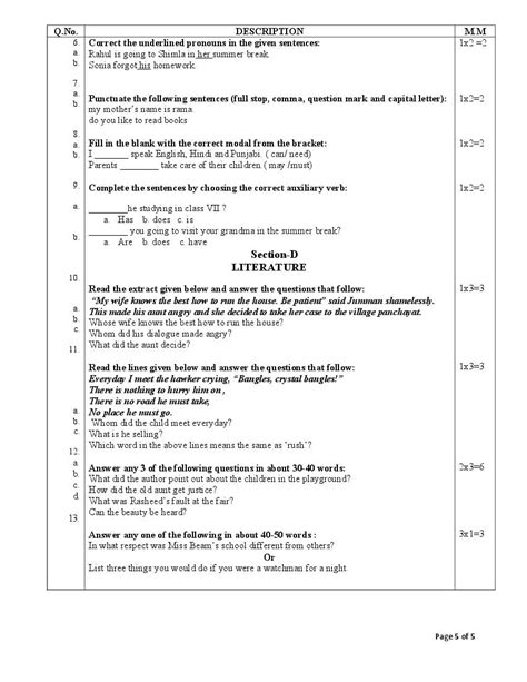 Class 6 English Sample Paper 2025 Pdf Latest Practice Model Question Paper Aglasem