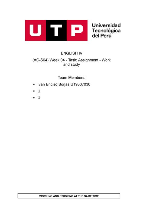 Week 04 Task Assignment Work And Study ENGLISH IV AC S04 Week 04 Task Assignment Work
