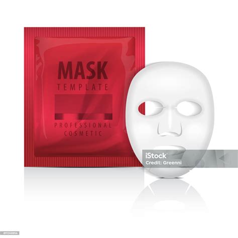 현실적인 얼굴 시트 마스크와 레드 향 빈 서식 파일을 모의 벡터입니다 미용 제품 포장 감소에 대한 스톡 벡터 아트 및 기타 이미지 감소 건강관리와 의술 건강한 생활
