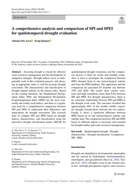 A Comprehensive Analysis And Comparison Of Spi And Spei For Spatiotemporal Drought Evaluation