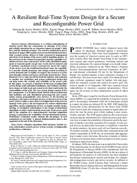 Pdf A Resilient Real Time System Design For A Secure And Reconfigurable Power Grid