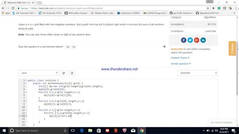 Leetcode 64 Minimum Path Sum Youtube