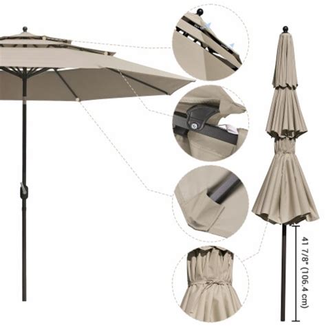 11 Ft 3 Tier Patio Umbrella With Protective Cover Crank Push To Tilt