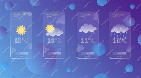 Premium Vector Set Of 3d Glassmorphism Weather Forecast App Template Interface Design Kit Day