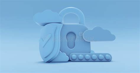 Concept Security Shield Lock And Check Mark Cloud Blue Pastel Style