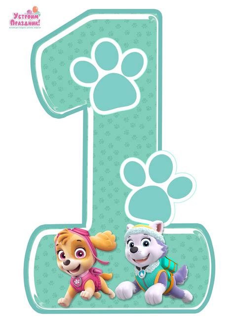 Цифры со Скай и Эверест Щенячий Патруль Цифры с декором для печати Распечатай к празднику