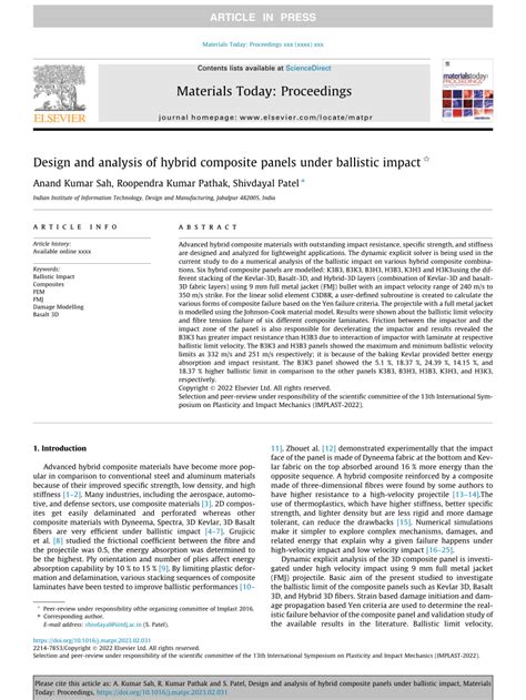 Pdf Design And Analysis Of Hybrid Composite Panels Under Ballistic Impact
