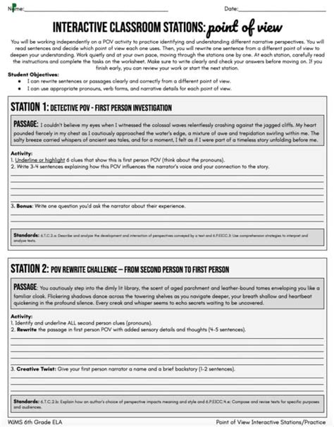 Interactive Classroom Stations Point Of View By Sydney Steele Tpt