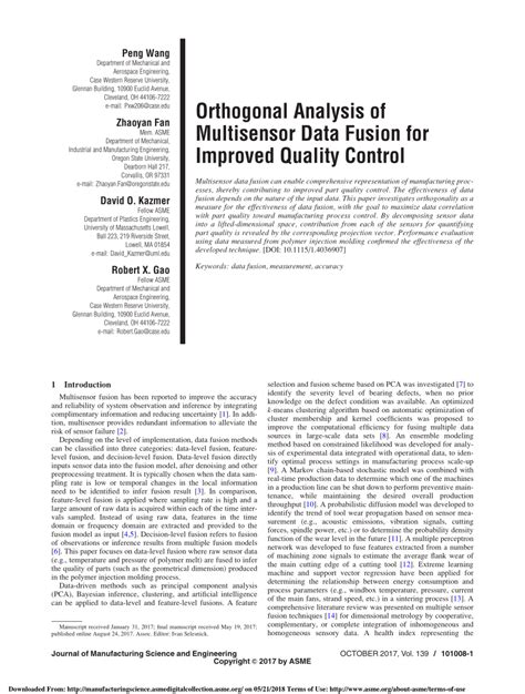 Pdf Orthogonal Analysis Of Multisensor Data Fusion For Improved