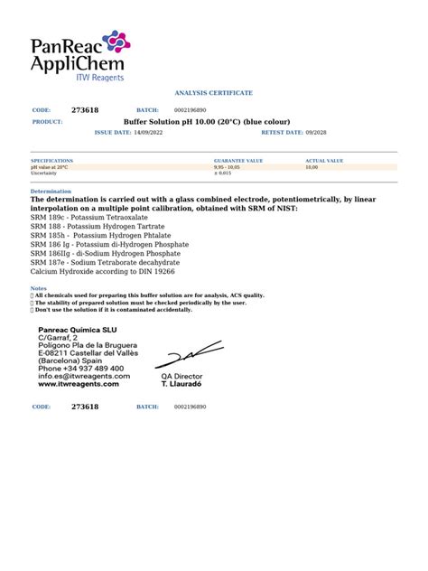 Buffer Solution Ph 1000 20°c Blue Colour Pdf