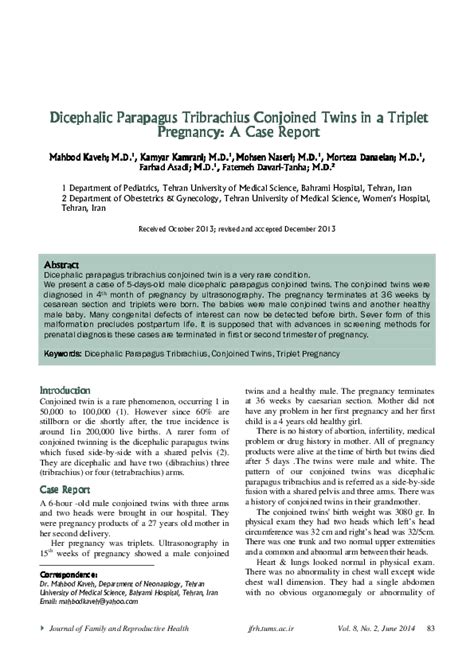 Pdf Dicephalic Parapagus Tribrachius Conjoined Twins In A Triplet Pregnancy A Case Report