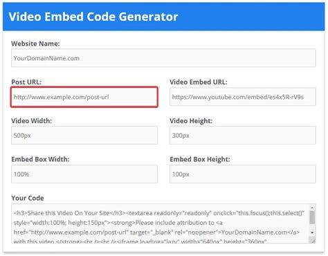 Video Embed Code Generator Frontend Resource