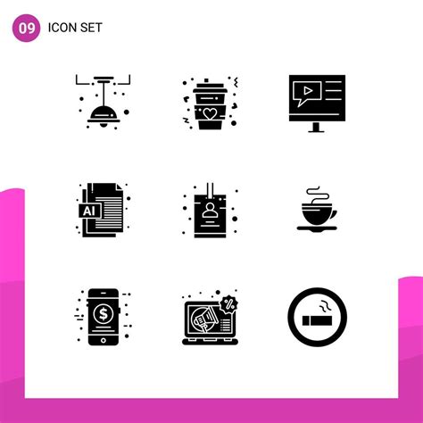Set Of 9 Vector Solid Glyphs On Grid For Badge Document Love Ai Tutorial Editable Vector Design
