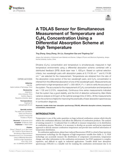 Pdf A Tdlas Sensor For Simultaneous Measurement Of Temperature And