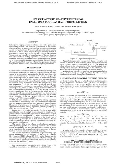 Pdf Sparsity Aware Adaptive Filtering Based On A Douglas Rachford