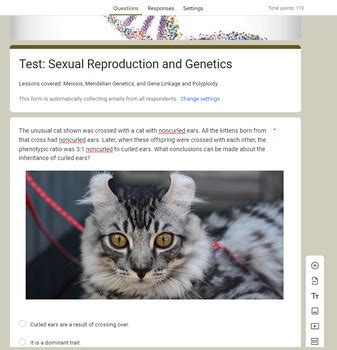 Sexual Reproduction And Genetics Unit Test HS Biology Google Form