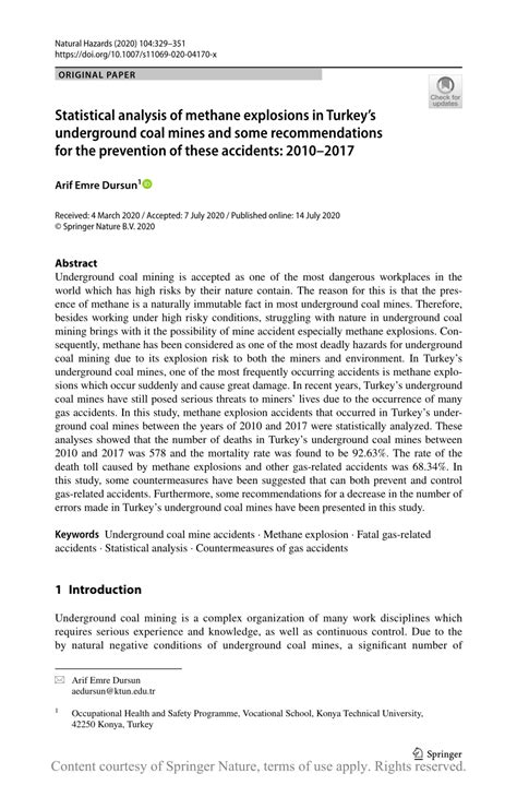 Statistical Analysis Of Methane Explosions In Turkeys Underground Coal