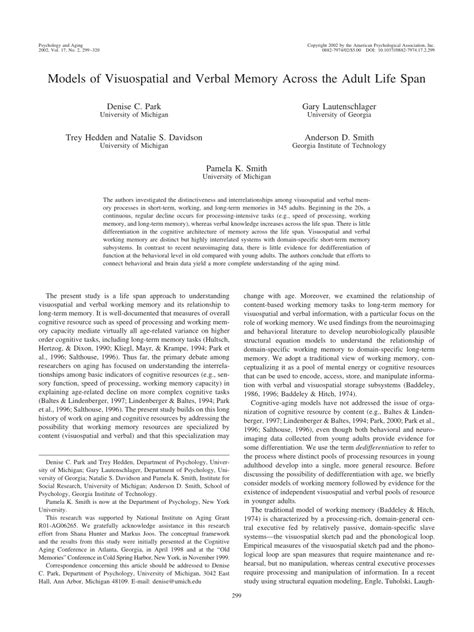 Pdf Models Of Visuospatial And Verbal Memory Across The Lifespan