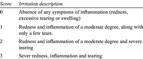 The Scales Utilized In The Evaluation Of The Irritation Test