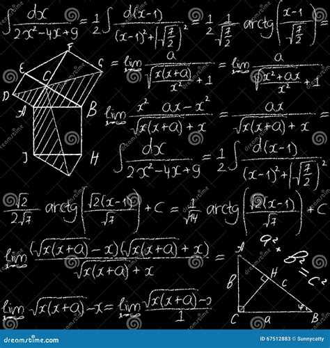 Hand Drawn Mathematical Vector Seamless Pattern With Formulas Integrals And Geometrical Figures