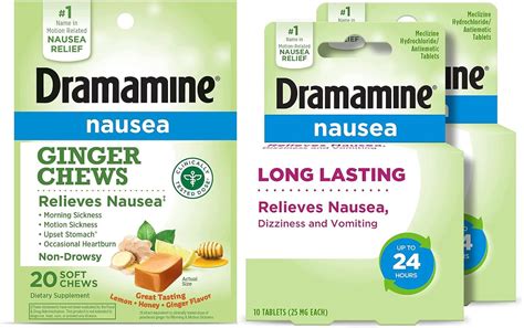 Dramamine Nausea Ginger Chews 20 Soft Chew And Long Lasting Relief Formula 18