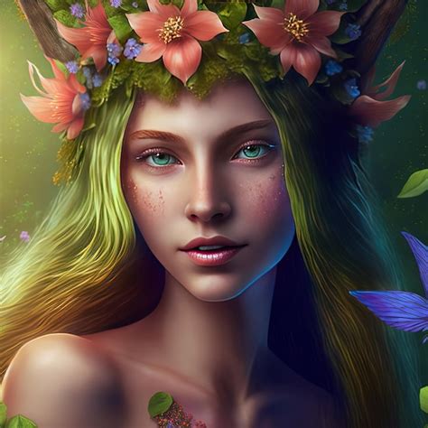 Premium Photo Beautiful Young Nymph Spirit Of The Forest With Long