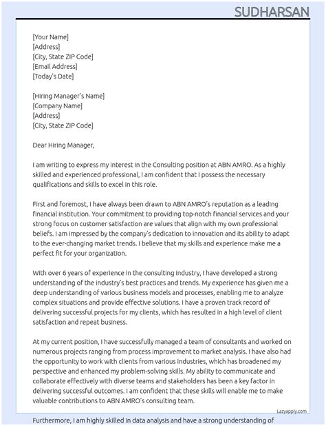 Cover Letter For Abn Amro Lazyapply