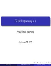 Lecture Pdf CS Programming In C Array Control Statements September Allen Yang