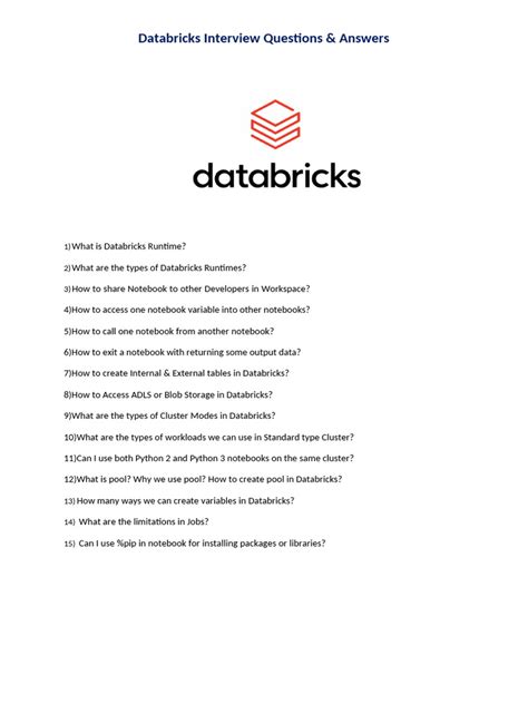 Databricks Interview Question And Answers Pdf Computer Cluster Parameter Computer Programming