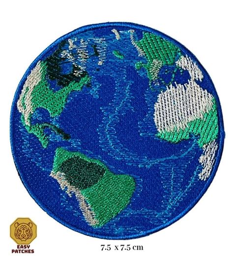 Embroidered Patch Globe Map Earth Iron On Sew On Badge Green Peace Wwf
