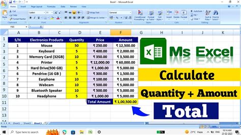 How To Calculate Product Price And Quantity In Excel Excel Me Total Kaise Kare Youtube