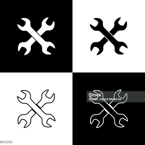 검은 색과 흰색 배경에 격리 교차 렌치 아이콘을 설정합니다 스패너 복구 도구 서비스 도구 기호입니다 벡터 일러스트레이션 강철에 대한 스톡 벡터 아트 및 기타 이미지 Istock