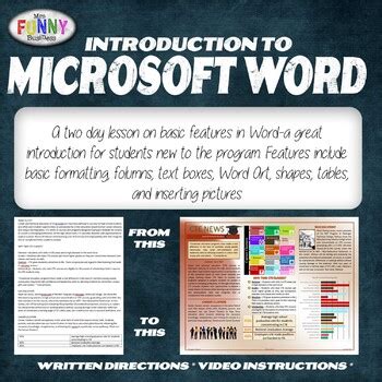 Intro To Microsoft Word A One Shot Lesson On The Basics By Mrs Funny Business