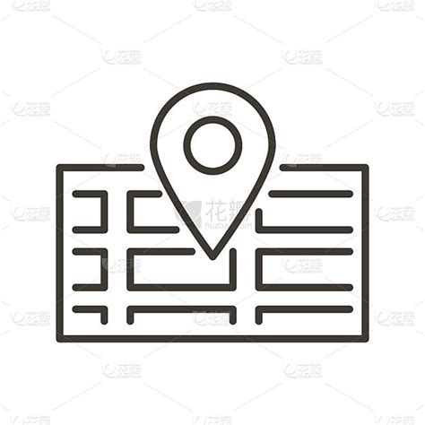 地图与城市街道和gps Pin定位。矢量细线图标的概念地图导航，街道，商店和餐馆查找器